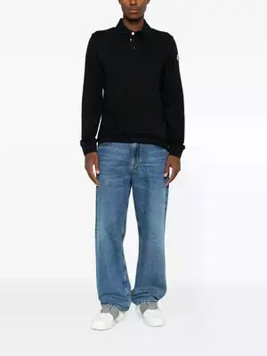 Moncler Logo-patch Long-sleeve Polo Shirt - Black