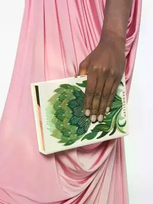 OLYMPIA LE-TAN Artichoke Embroidered Clutch Bag - Neutrals