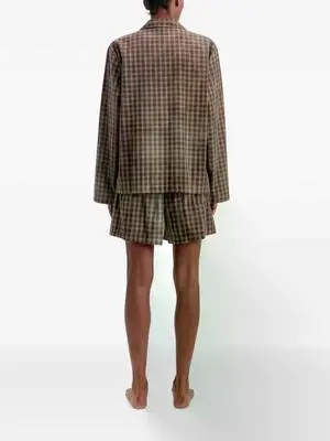TEKLA Checked Cotton Pajamas - Brown
