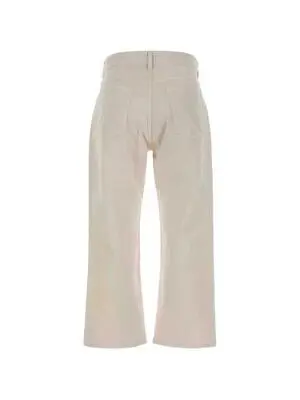 Miu Miu Logo-embroidered Cotton Trousers - Neutrals