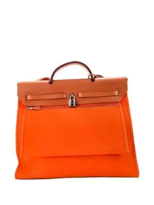 Hermès Hermès Herbag Zip Leather And Toile 39 Satchel Brown