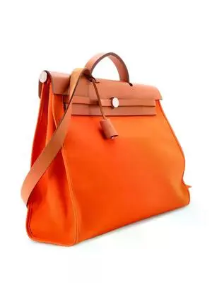 Hermès Herbag Zip Leather And Toile 39 Satchel - Brown
