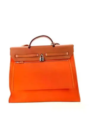 Hermès Herbag Zip Leather And Toile 39 Satchel - Brown