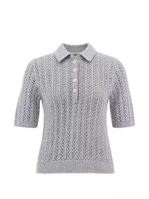 Eleventy Pointelle-knit Polo Shirt - Grey