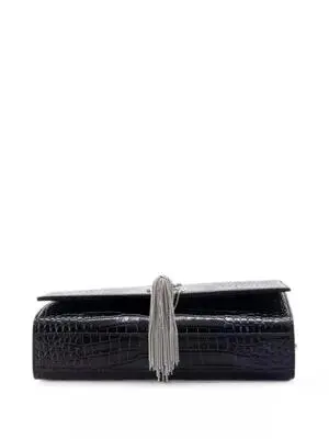 Saint Laurent Classic Monogram Tassel Crocodile Embossed Leather Medium Crossbody Bag