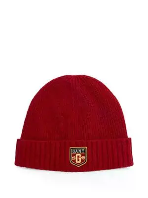 Gant Logo-patch Ribbed-knit Beanie Hat - Red