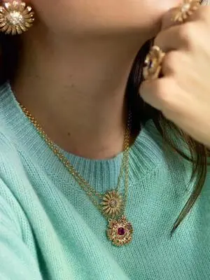 Harwell Godfrey Multi-stone Floral Pendant Necklace - Gold