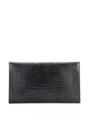 Saint Laurent Uptown Pouch Crocodile Embossed Leather Clutch Bag - Black