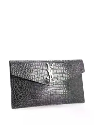 Saint Laurent Uptown Pouch Crocodile Embossed Leather Clutch Bag