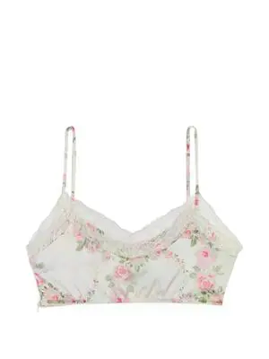 Simone Rocha Floral-print Lace-trim Bralette - Neutrals