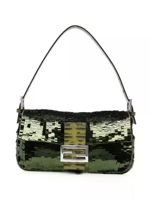 Fendi Baguette Sequin-embellished Shoulder Bag - Green