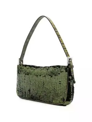 Fendi Baguette Sequin-embellished Shoulder Bag - Green