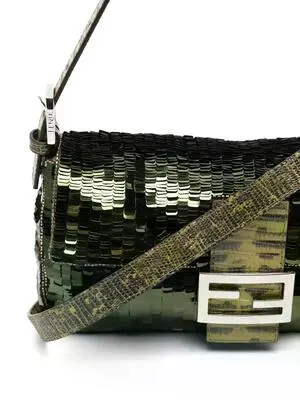 Fendi Baguette Sequin-embellished Shoulder Bag - Green