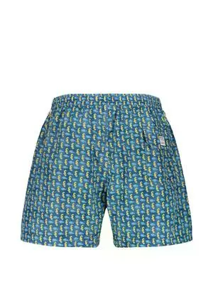 Fedeli Madeira Seahorse-print Drawstring Swim Shorts - Blue