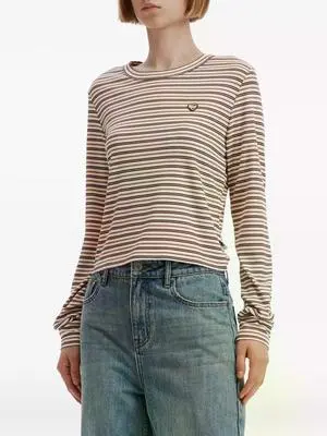 CHOCOOLATE Striped Heart-patch Long-sleeve T-shirt - Brown