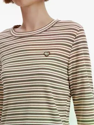 CHOCOOLATE Striped Heart-patch Long-sleeve T-shirt