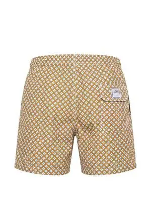 Fedeli Geometric-print Drawstring Swim Shorts - Brown