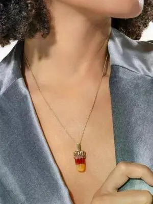 EDINA KISS Agate And Carnelian Popsicle Pendant Necklace In 18k Yellow