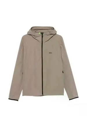 BOSS Hooded Logo Print Zip-up Jacket - Neutrals