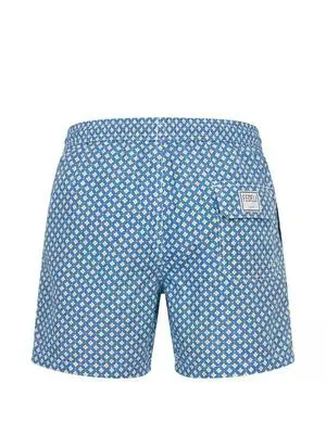 Fedeli Geometric-print Drawstring Swim Shorts - Blue