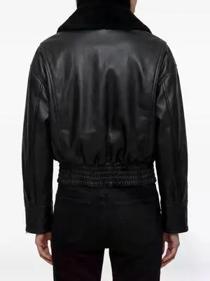 IVY OAK Laila Lane Shearling-collar Leather Bomber Jacket - Black
