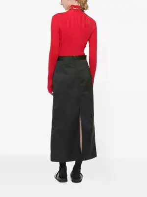 Plan C Front-slit Satin-finish Maxi Skirt - Black
