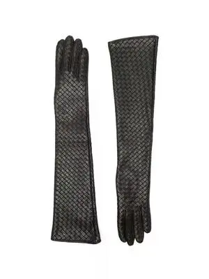 MANOKHI Woven Leather Long Gloves - Brown