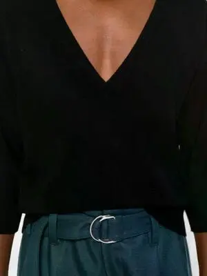 Extreme Cashmere Pearl V-neck Three-quarter Sleeve Sweater