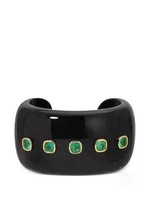 OCTAVIA ELIZABETH Black Jade And Emerald Cuff Bracelet