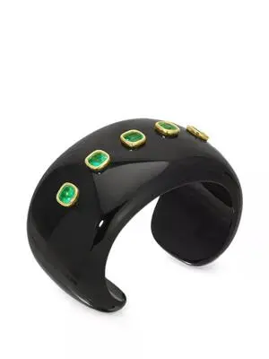 OCTAVIA ELIZABETH Black Jade And Emerald Cuff Bracelet