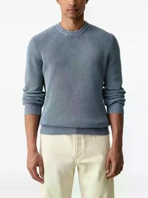 Guess Ribbed-knit Logo-patch Sweater - Blue