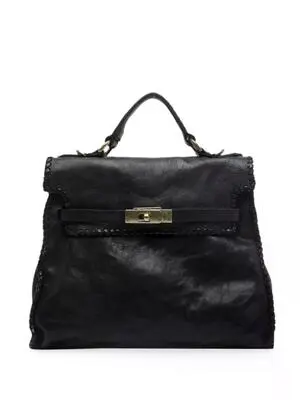 CAMPOMAGGI Ginevra Large Whipstitch-trim Calf Leather Shoulder Bag - Black