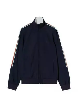 Gucci Web-stripe Embroidered-logo Zip-up Sweater - Blue