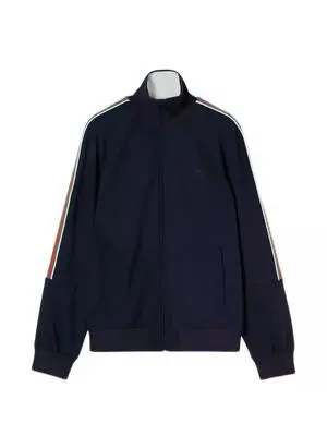 Gucci Web-stripe Embroidered-logo Zip-up Sweater - Blue