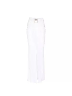 Elisabetta Franchi Logo Plaque Ruched Maxi Skirt - White