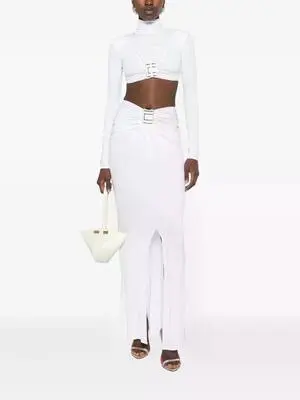 Elisabetta Franchi Logo Plaque Ruched Maxi Skirt - White
