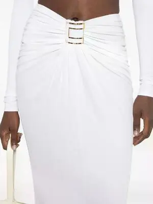Elisabetta Franchi Logo Plaque Ruched Maxi Skirt - White