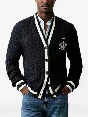 Guess Cable-knit Logo-patch Cardigan - Black