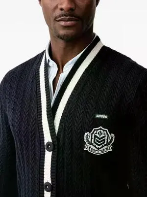Guess Cable-knit Logo-patch Cardigan
