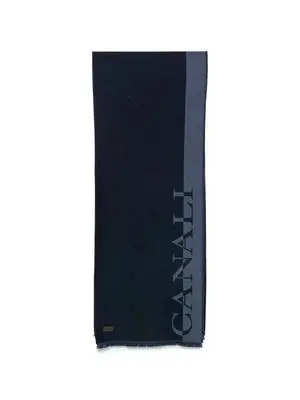 Canali Logo-print Frayed Scarf - Blue