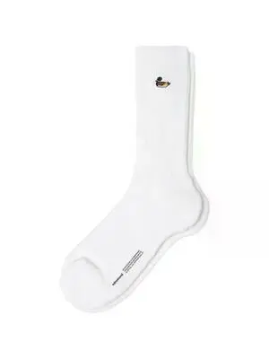 DEAN EDMONDS Ribbed Crew Socks With Duck Embroidery - White