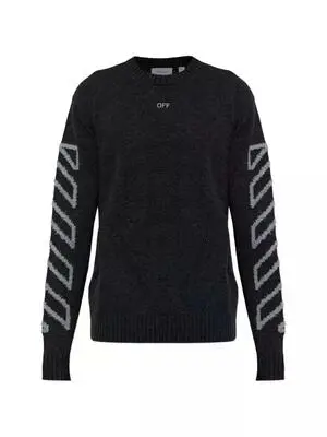 Off-White Long Sleeve Crew Neck Sweater With Embroidered Logo - Grey