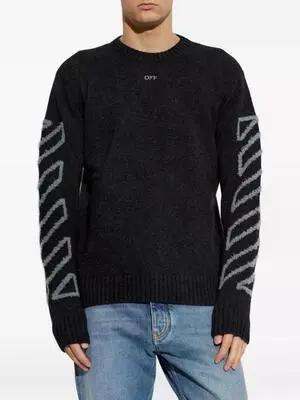 Off-White Long Sleeve Crew Neck Sweater With Embroidered Logo - Grey