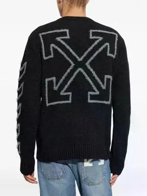 Off-White Long Sleeve Crew Neck Sweater With Embroidered Logo - Grey
