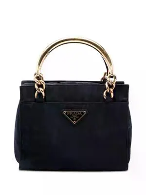 Prada 2000-2013 Tessuto Metal Handle Bag Handbag - Blue