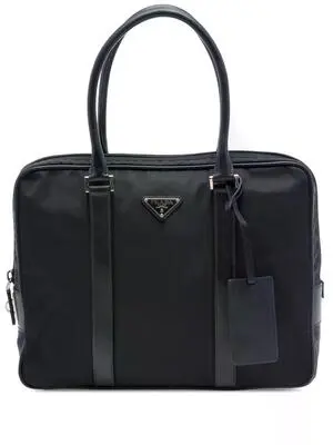 Prada 2013-2026 Saffiano Trimmed Tessuto Business Bag - Black