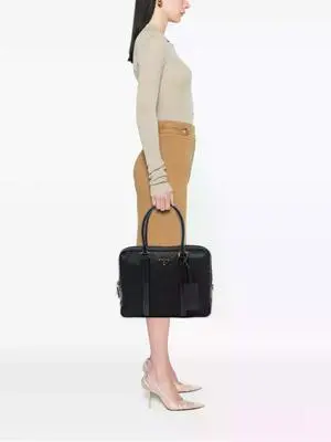 Prada Saffiano Trimmed Tessuto Business Bag