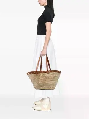 Celine Large Raffia Classic Studded Panier Tote Bag
