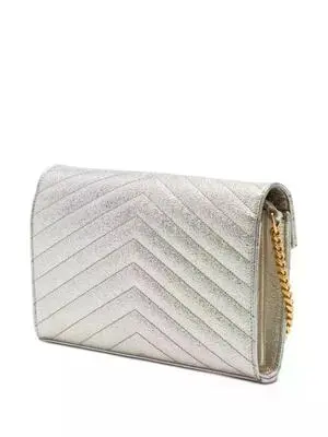 Saint Laurent 2016 Metallic Grain De Poudre Matelasse Chevron Monogram Chain Wallet Crossbody Bag - Gold