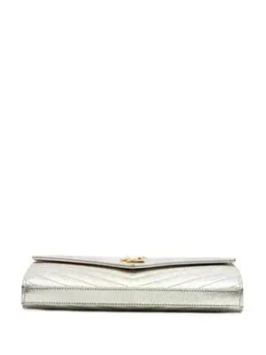 Saint Laurent 2016 Metallic Grain De Poudre Matelasse Chevron Monogram Chain Wallet Crossbody Bag - Gold